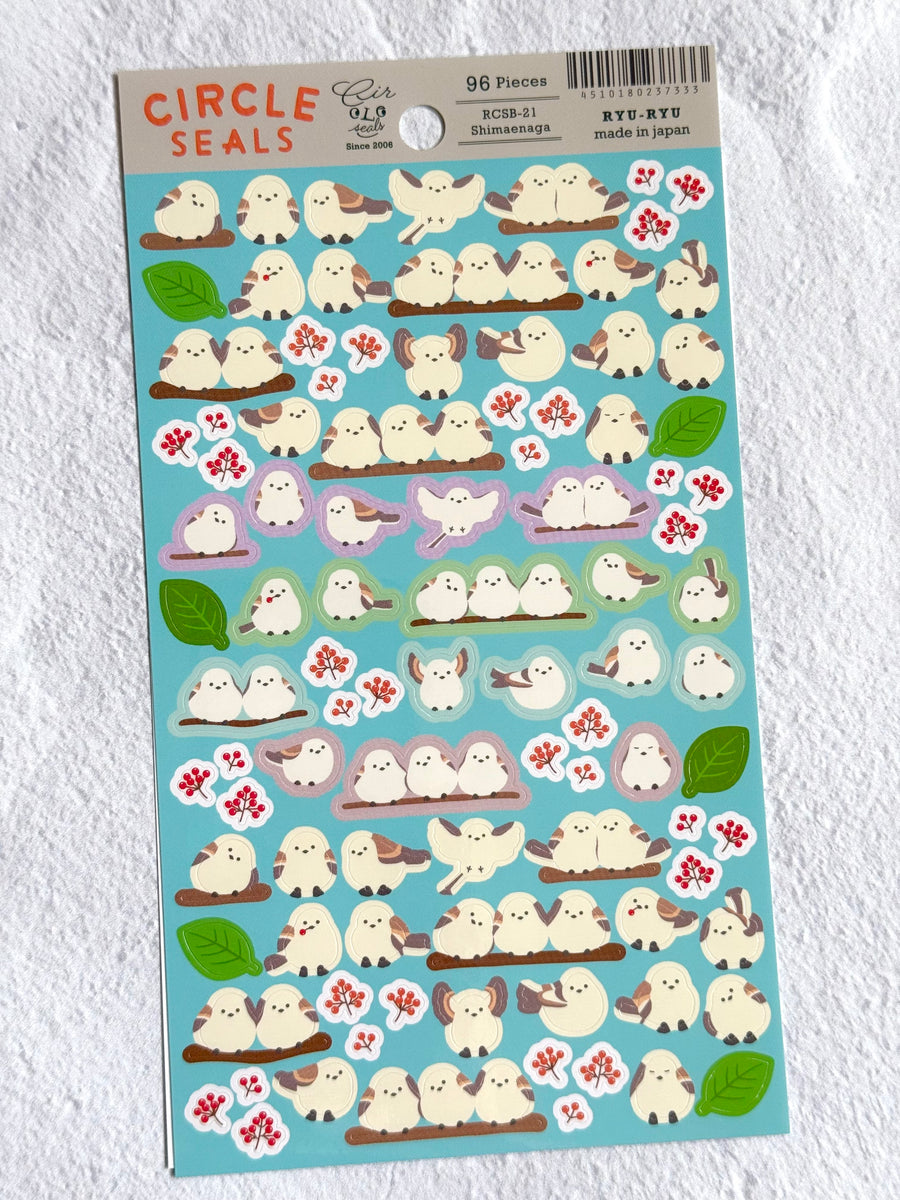 [Ryu-Ryu] Shimaenaga • Long Tailed Tit Birdie Circle Seals sticker she – papertreats
