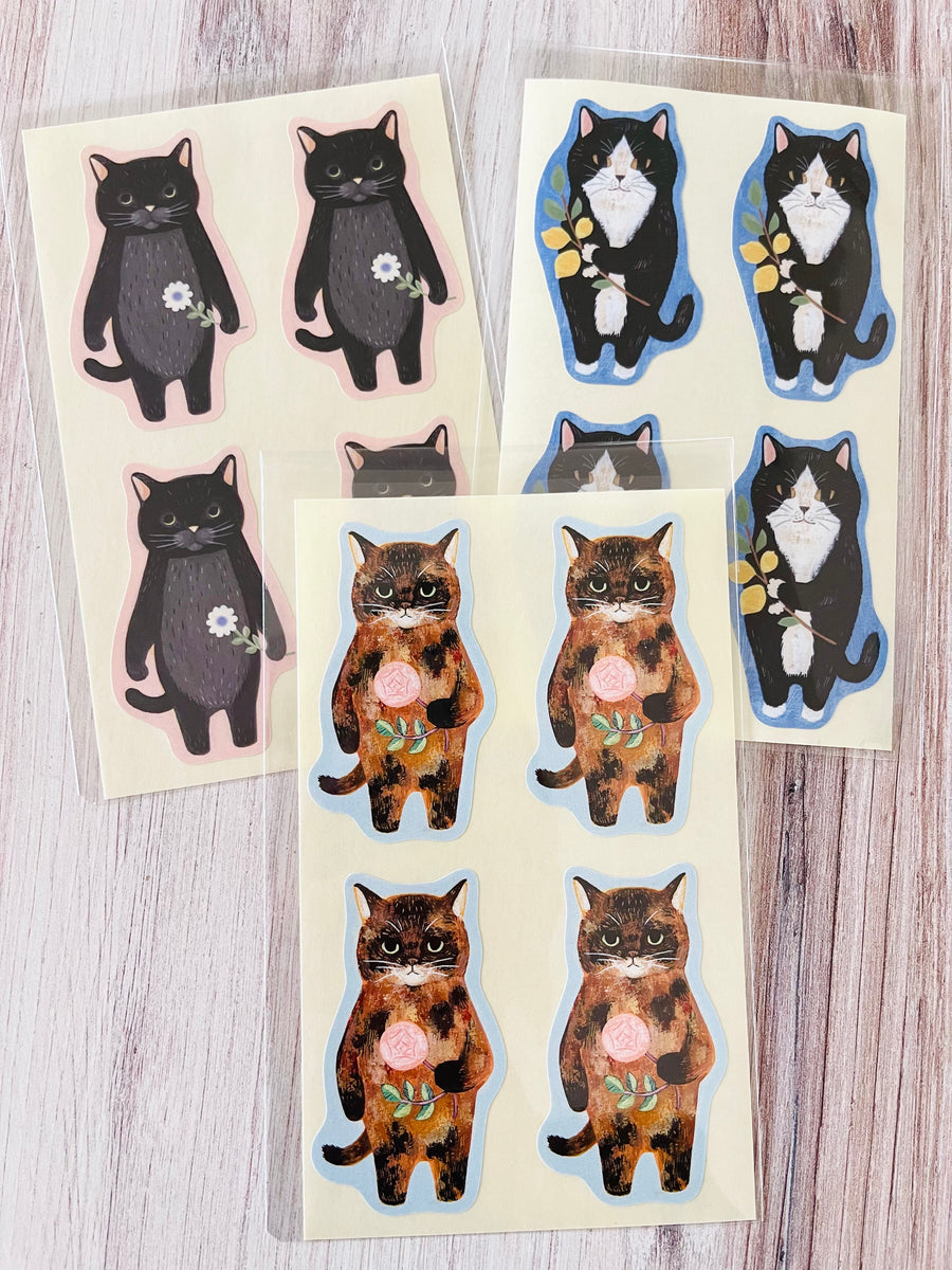 [4legs] Black, Tortoise, Tuxedo cats sticker sheet – papertreats
