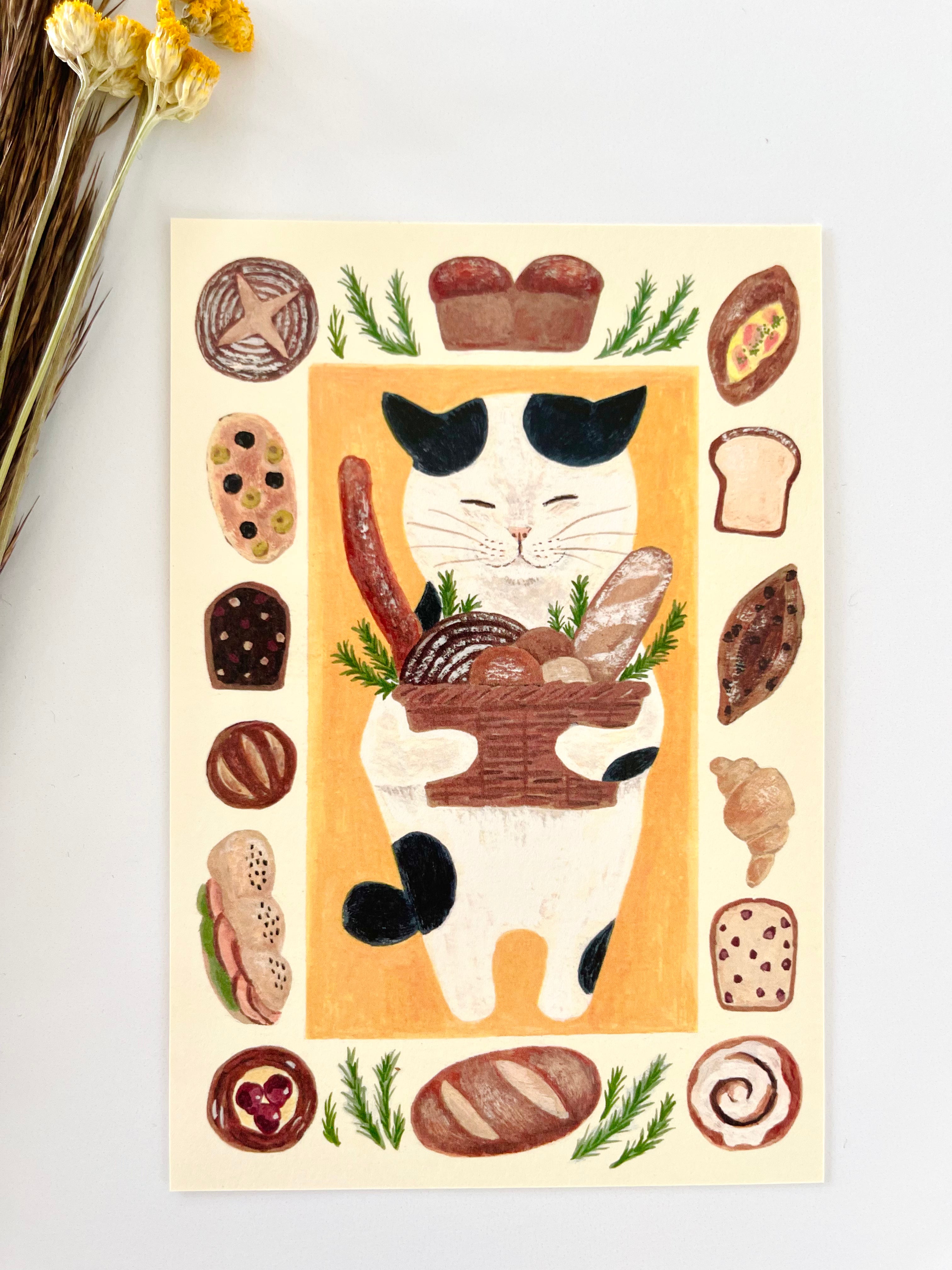 [4legs] Spotted Tabby & Bread Basket postcard – papertreats